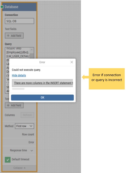 How to perform an Insert operation in Leapwork using a Database Block?