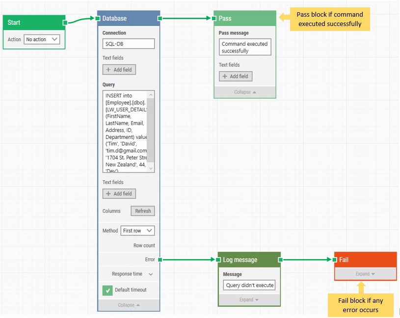 How to perform an Insert operation in Leapwork using a Database Block?