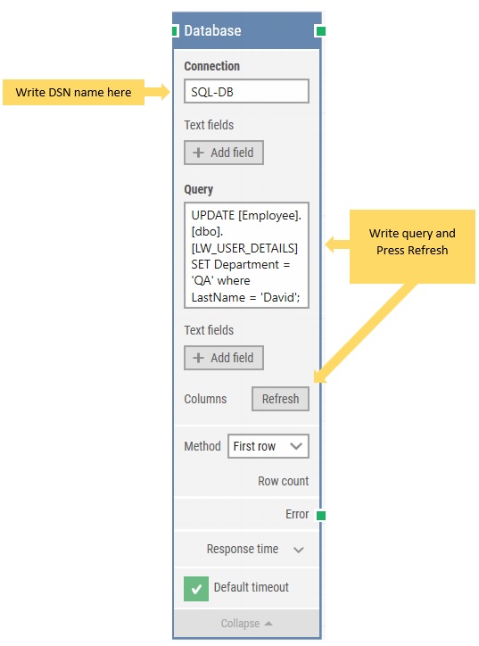 How to perform an Update operation in Leapwork using a Database Block?