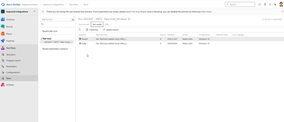 Import test cases in Leapwork to automate and publish results on ADO